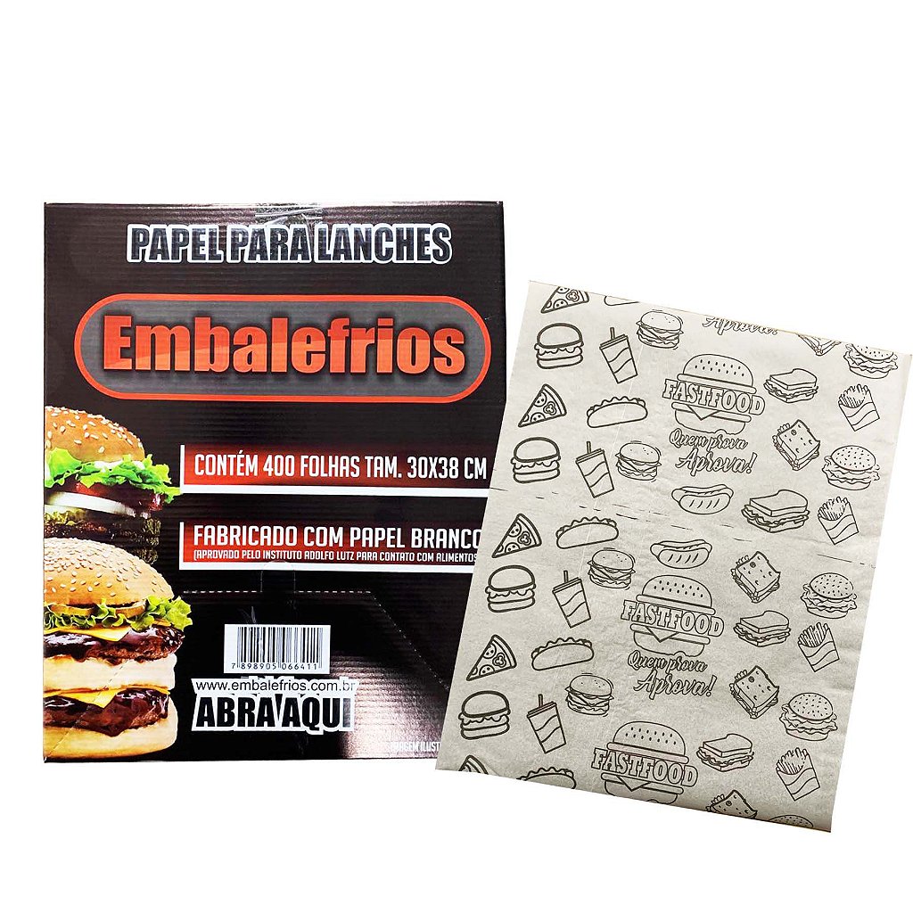 Papel Acoplado para Lanches e Hambúrguer C/ 400 Folhas - 89 Embalagens