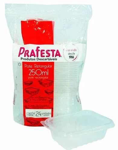 Pote Retangular 250 ml Prafesta Freezer e Microondas C/ 24 Un - 89 Embalagens